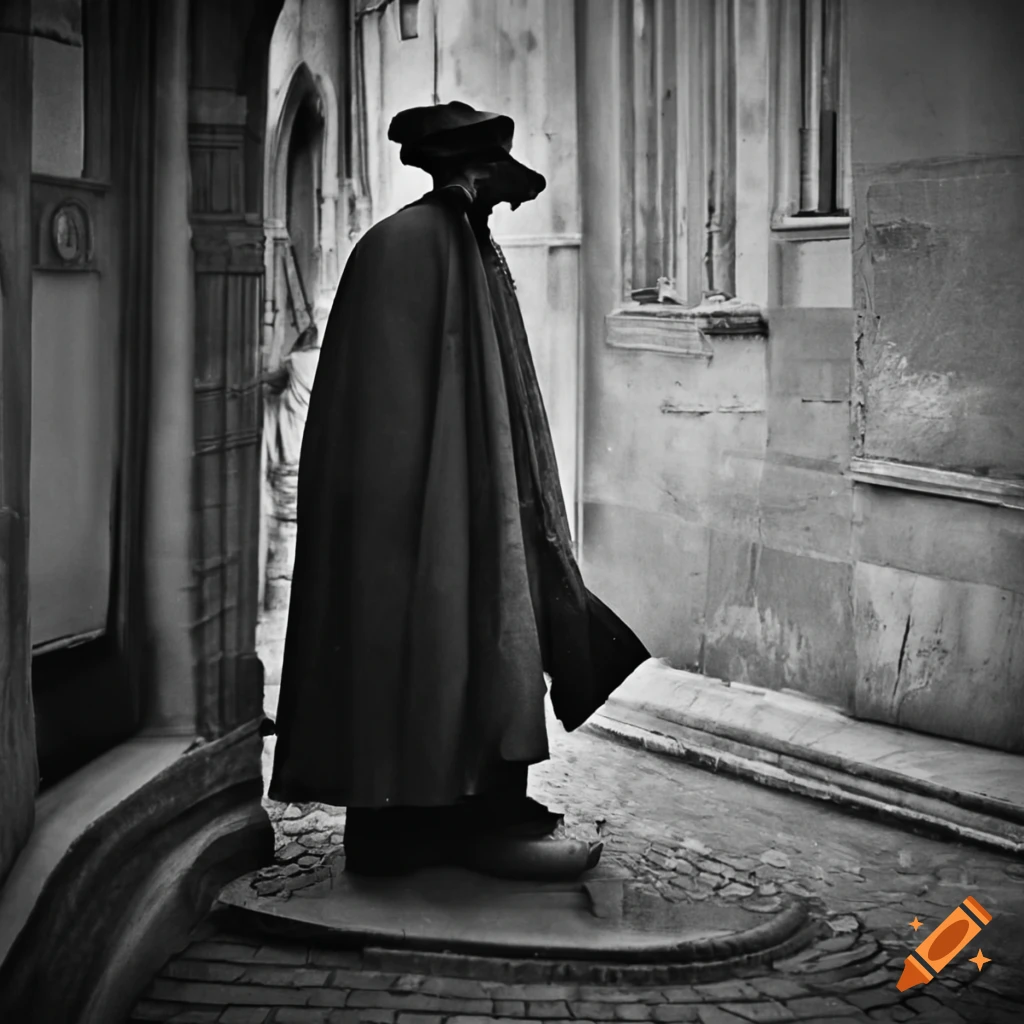 Black and white photo of a poor man in medieval Paris on Craiyon