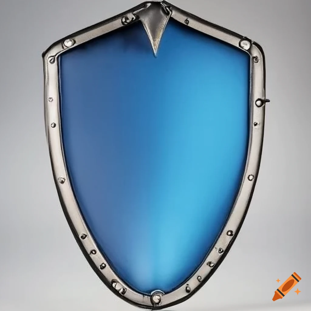 Blue kite shield with silver steel border and rivets