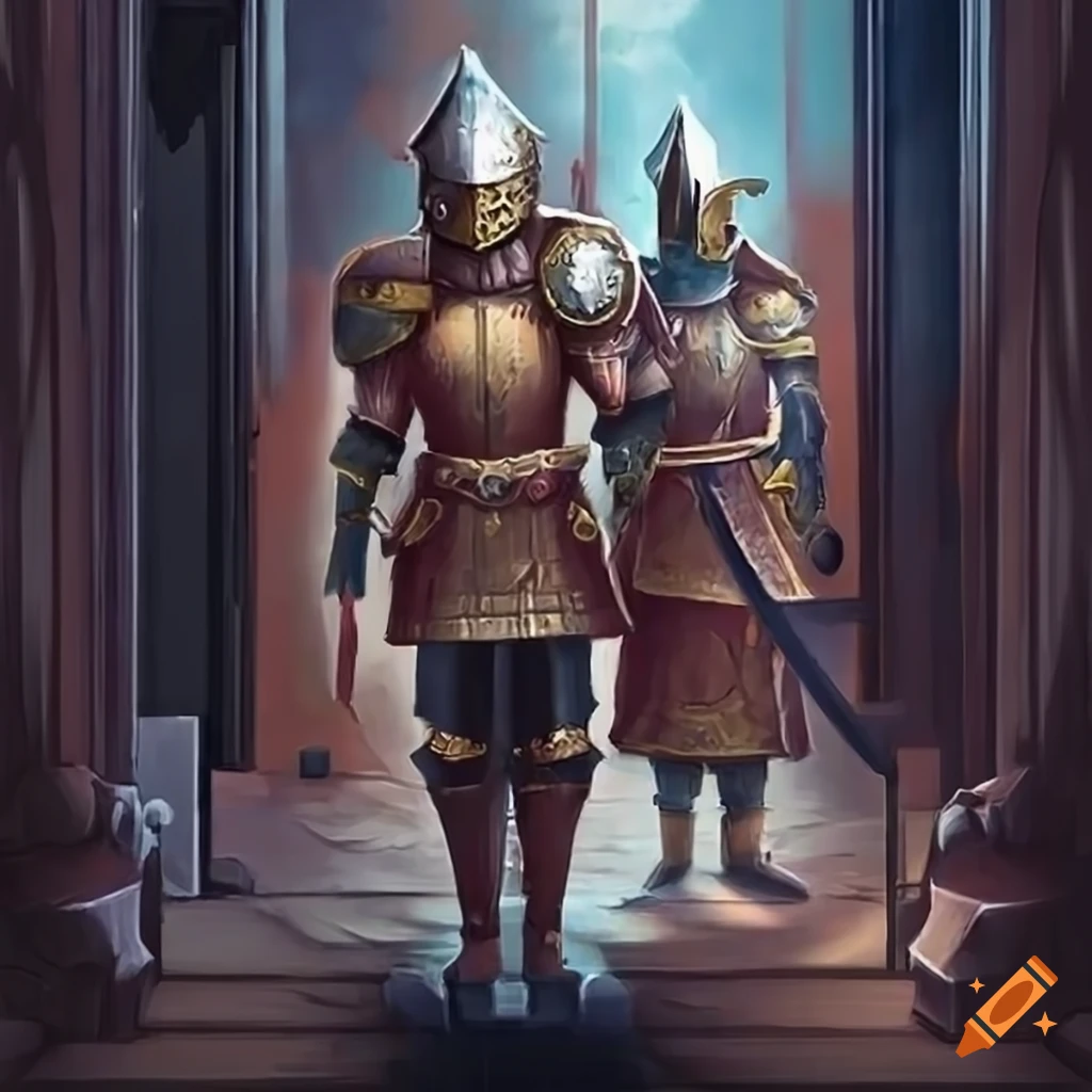 Fantasy guards protecting a door on Craiyon