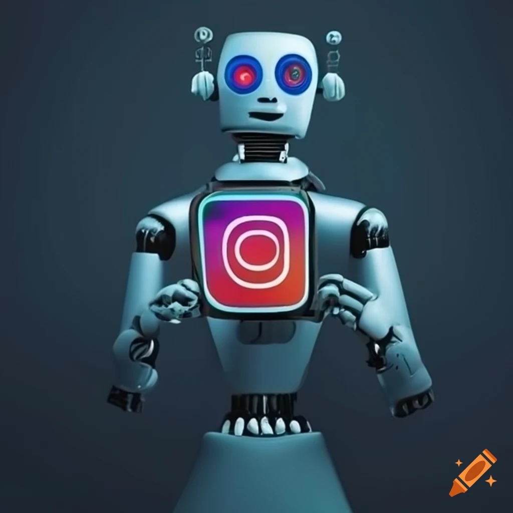 Robot holding instagram logo