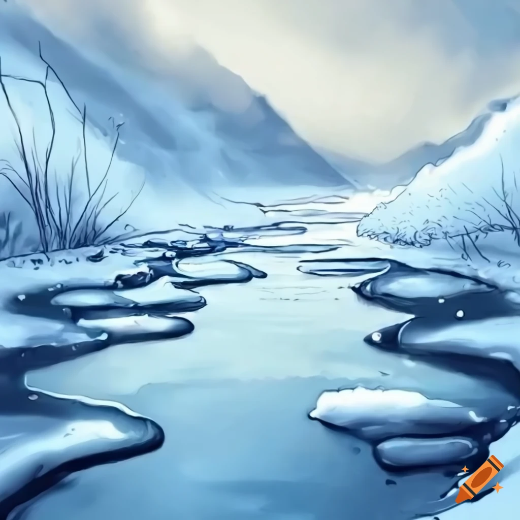 Drawing of melting snow water drainage