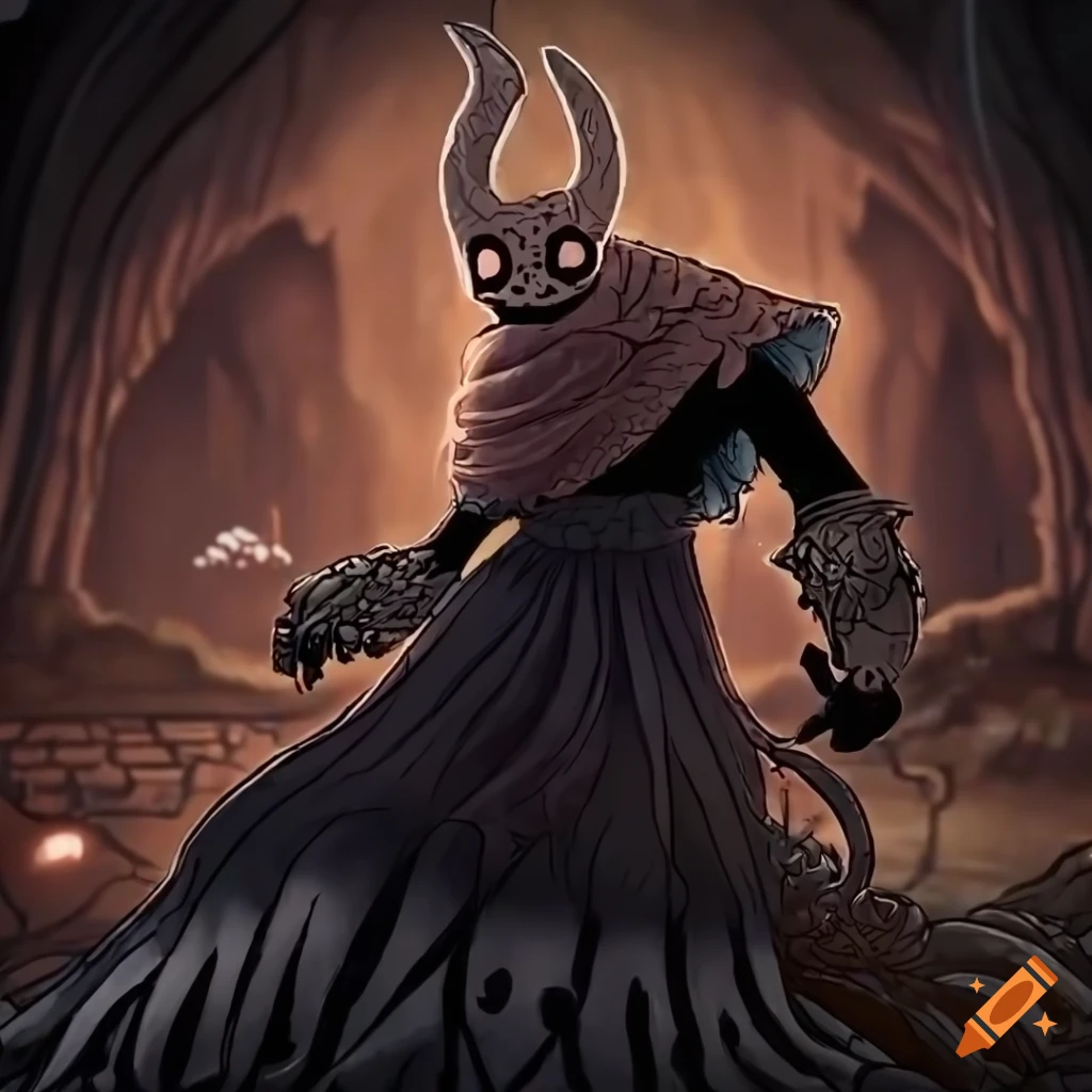 Dramatic and detailed depiction of hollow knight protagonist on Craiyon