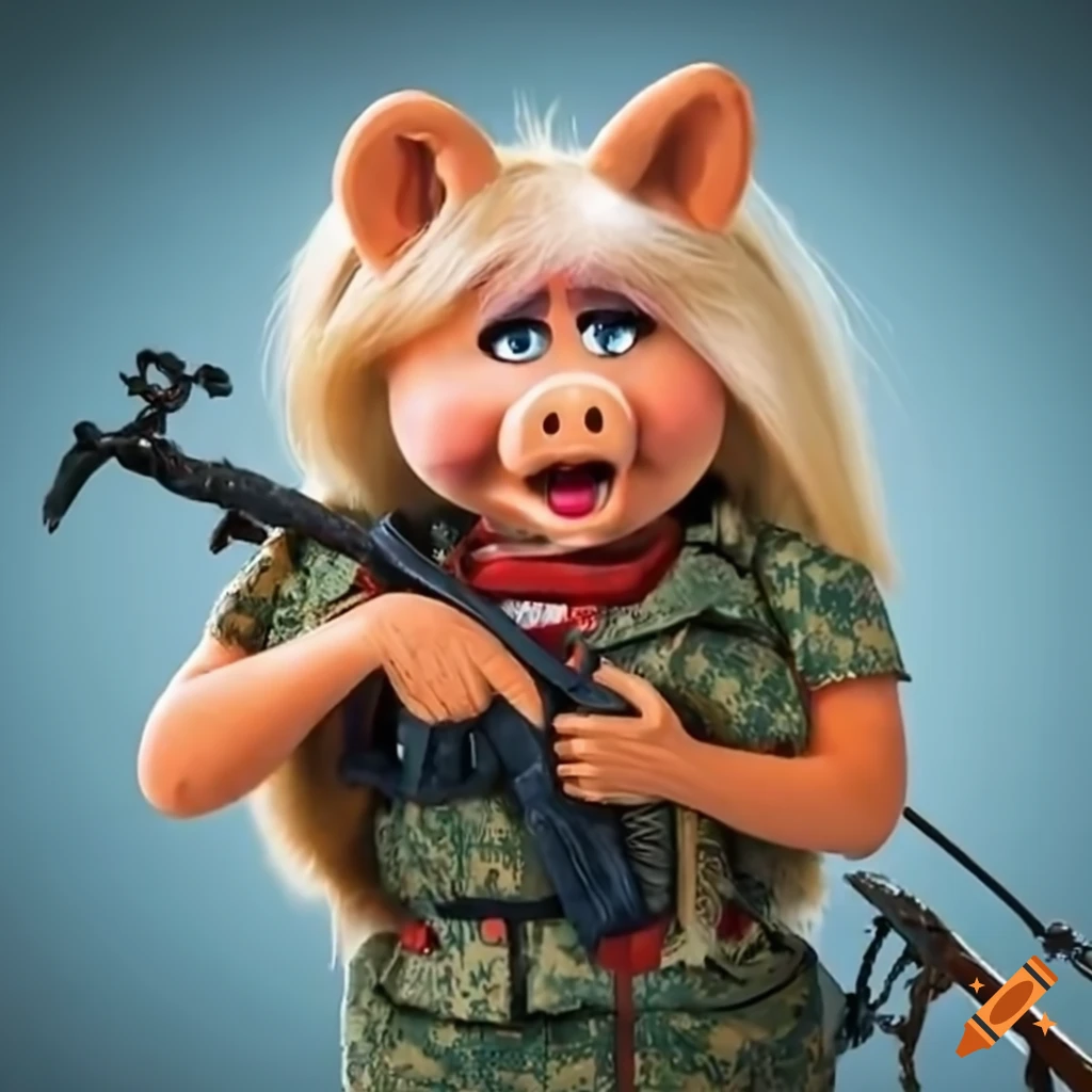 Miss piggy talking to a marine on thanksgiving