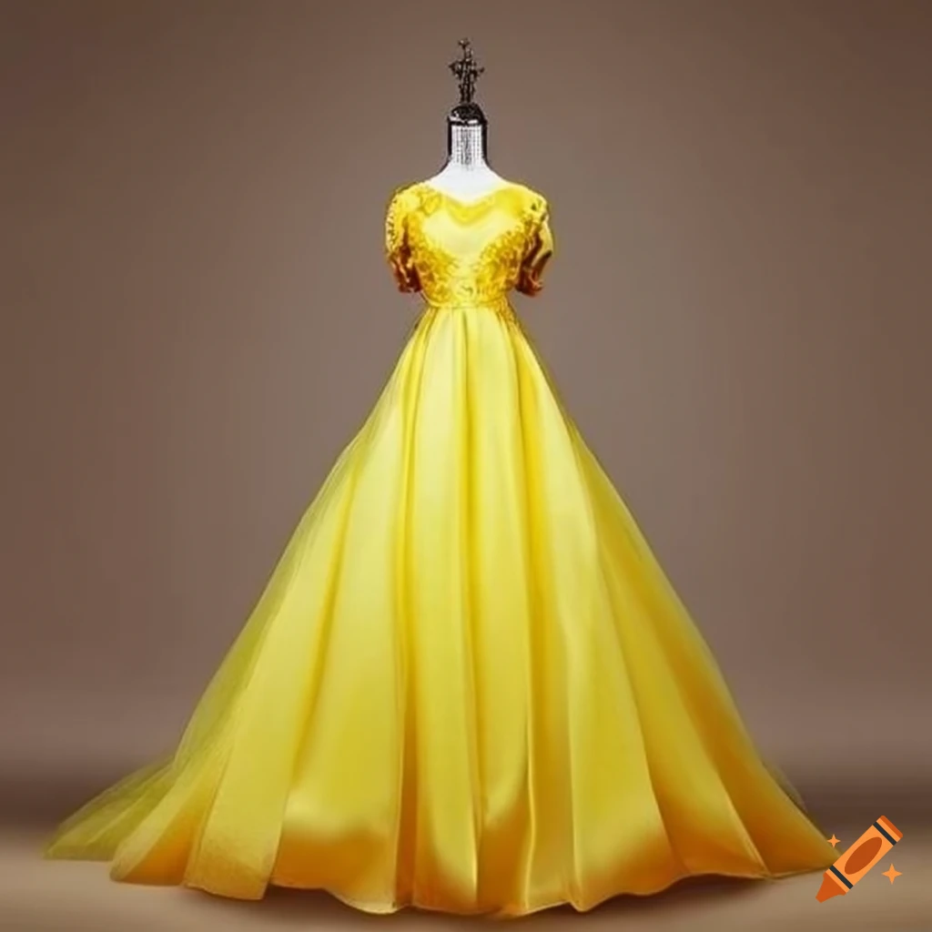 Silk ball gown in lemon yellow and bright orange on Craiyon