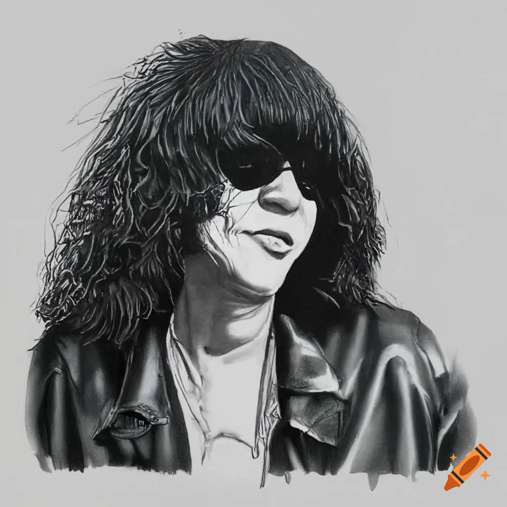 Ink drawing of joey ramone