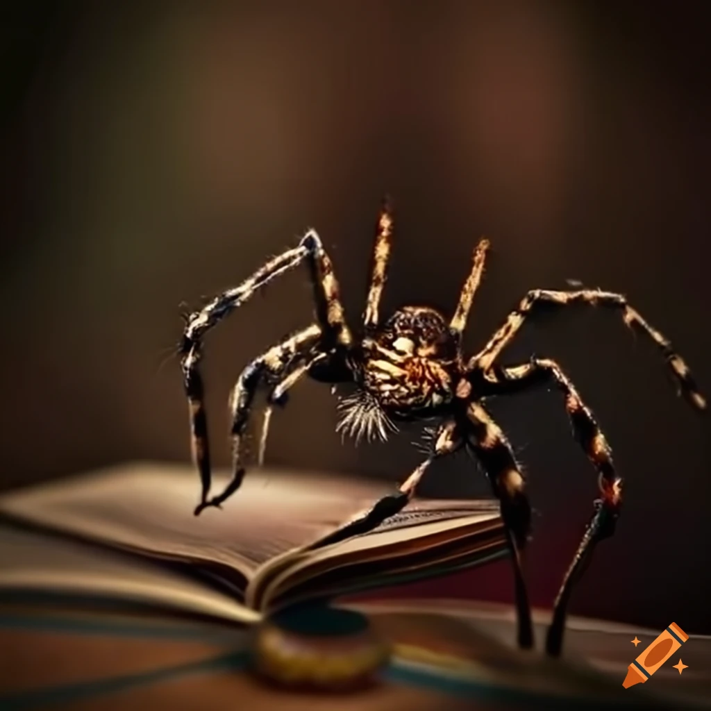 Funny image of a spider reading a book