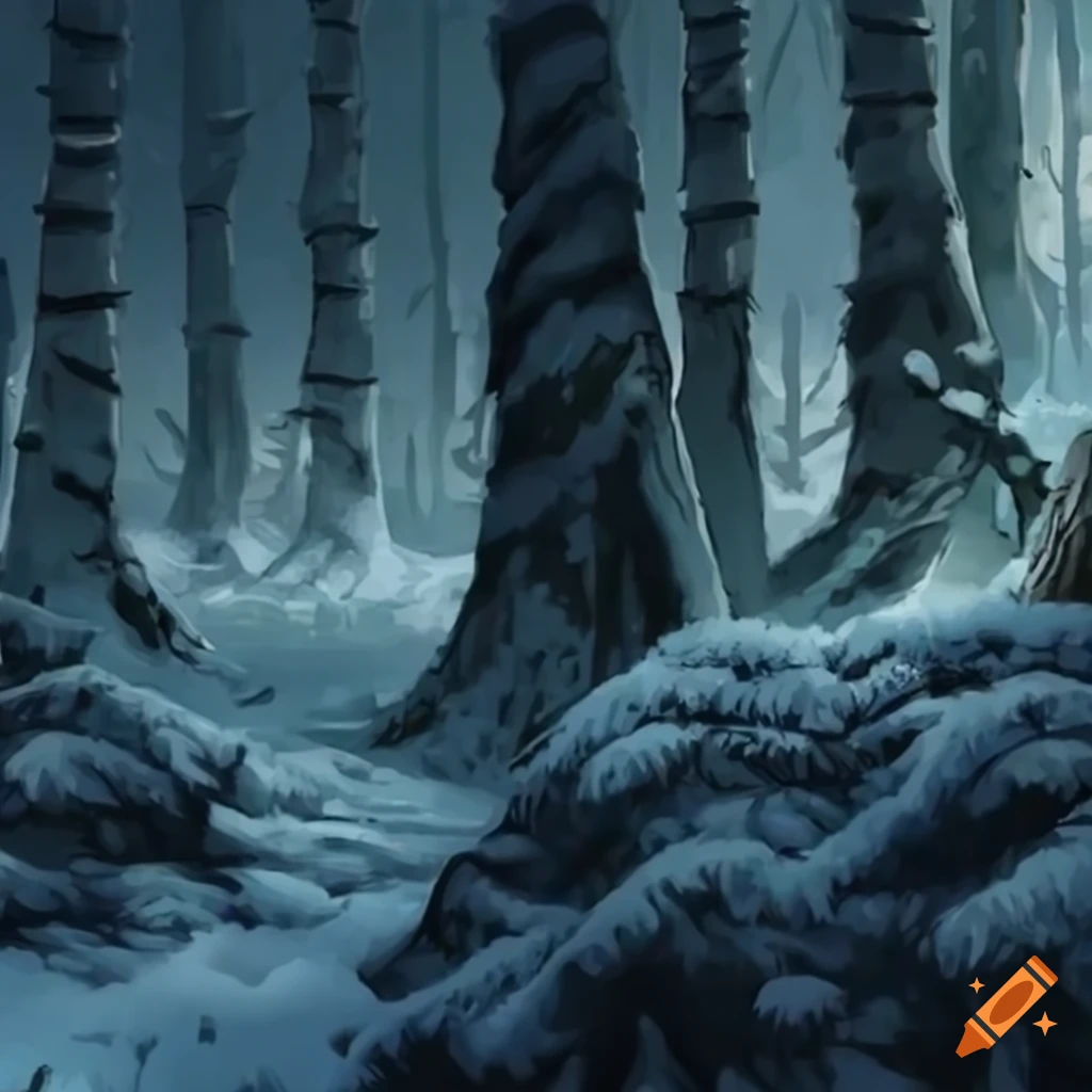 Magic the gathering style snowy forest