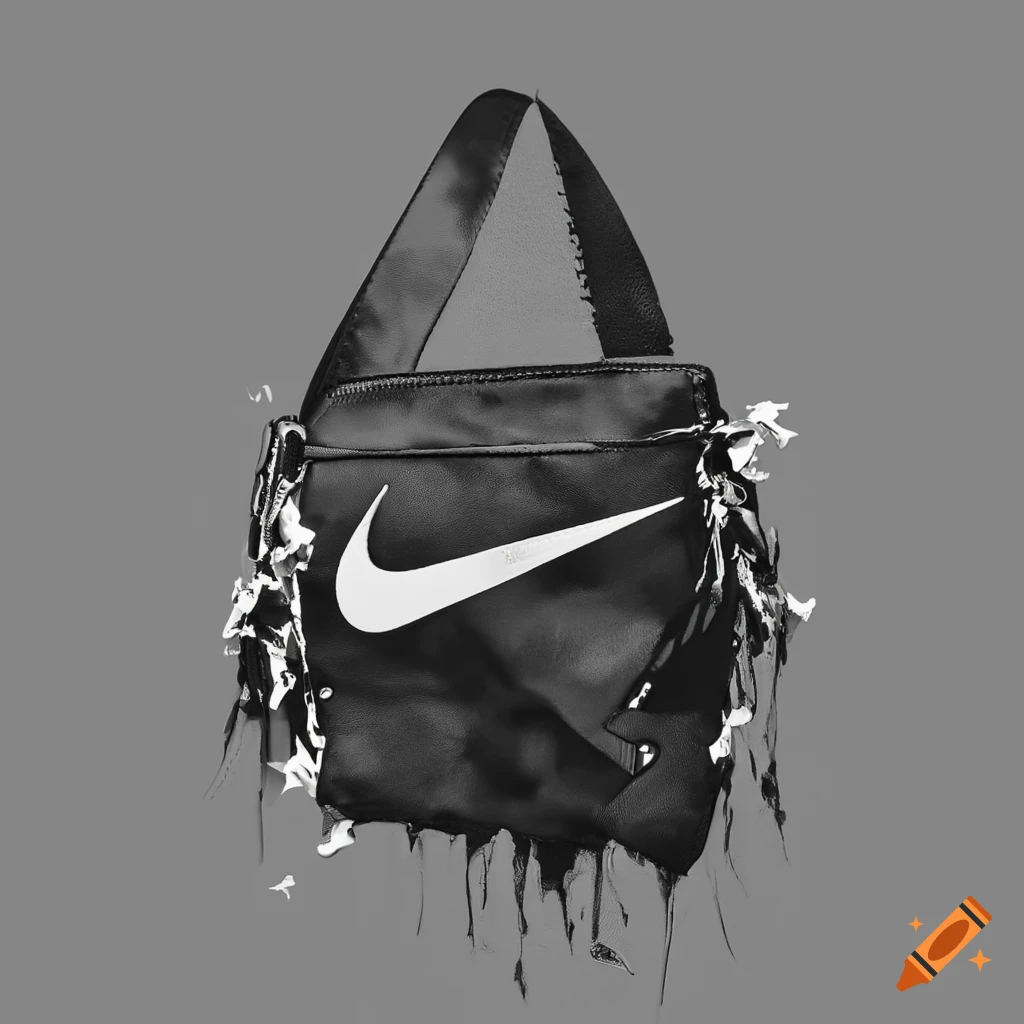 Black and white Nike shoulder bag with ripped logo on Craiyon
