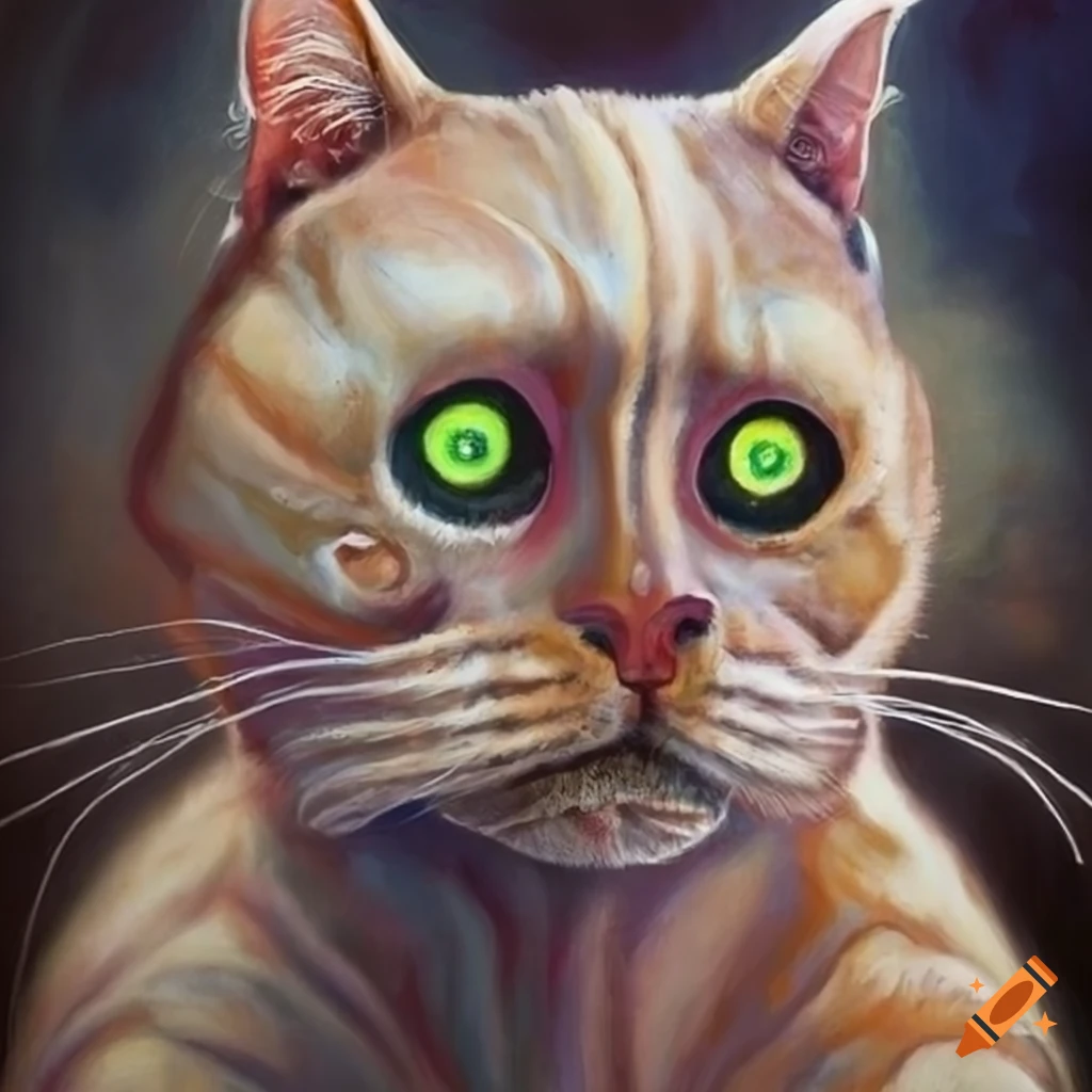 Surreal painting of a cat with human features