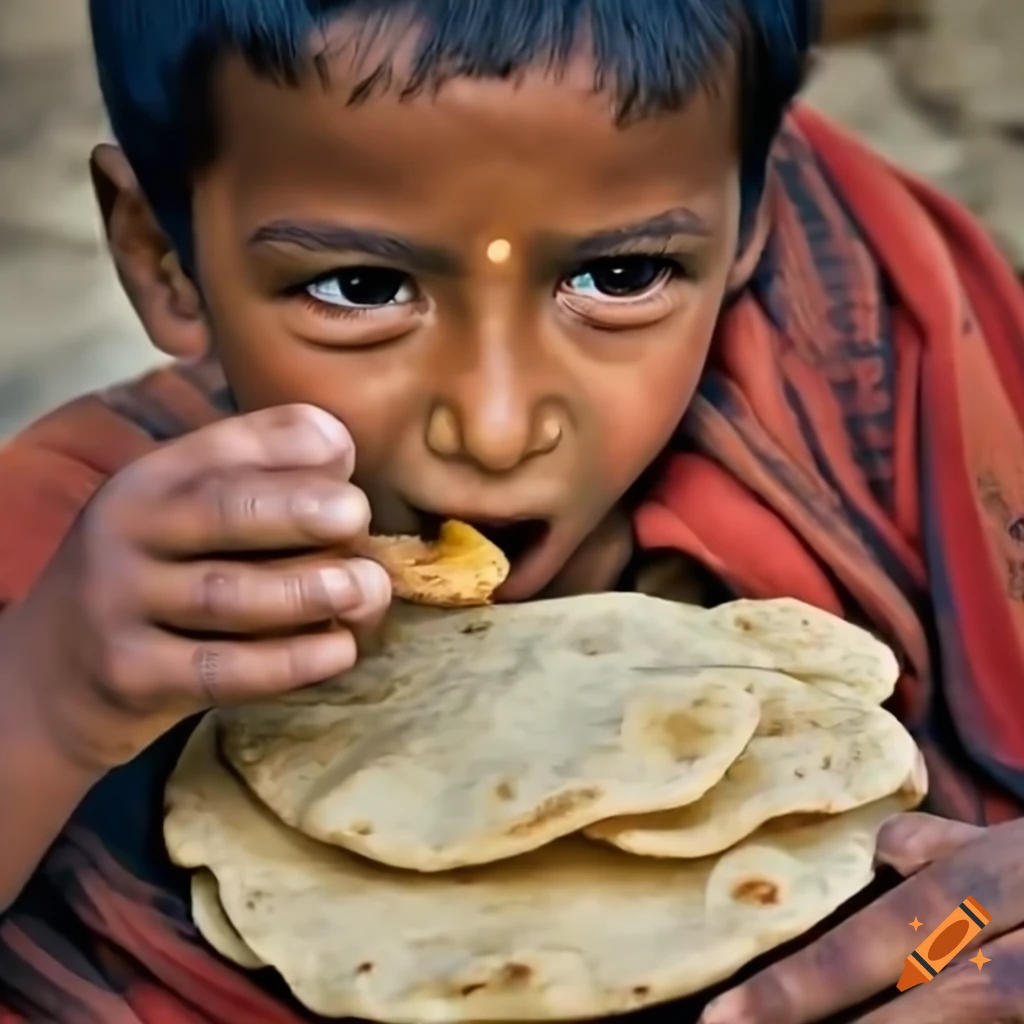 Pahadi boy eating traditional roti