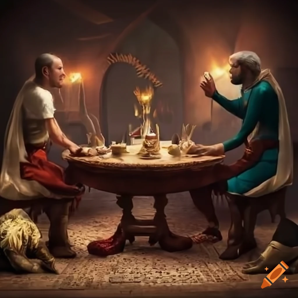 Men discussing at a fantasy table