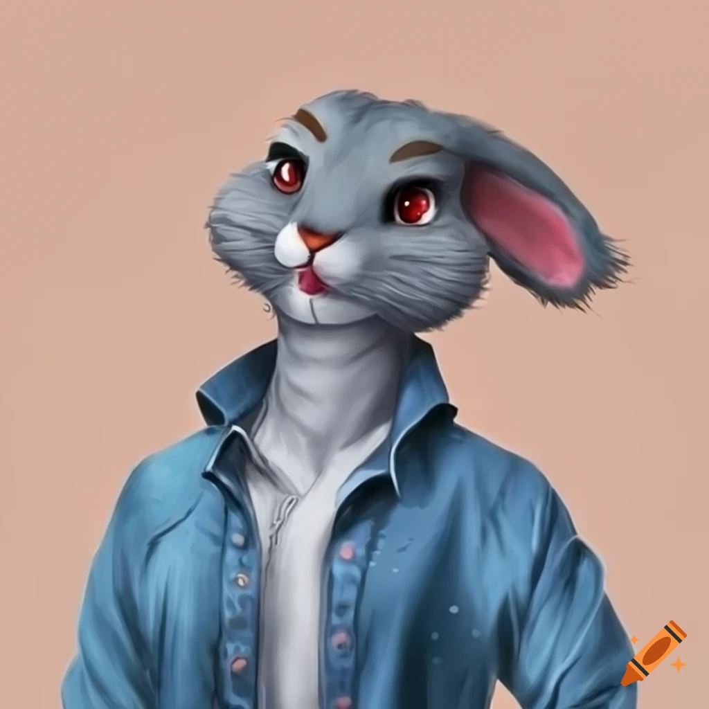 Anthro rabbit wearing shirt and jeans