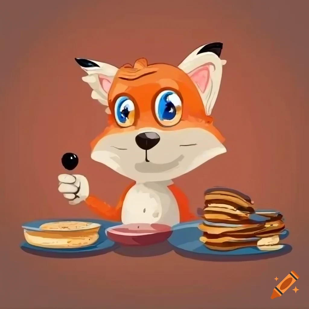 Cartoon fox enjoying breakfast