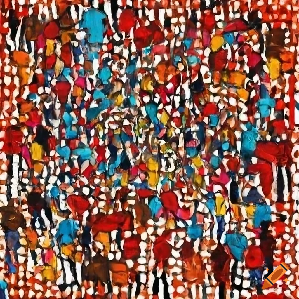 Mosaic painting of a crowd in a maze on Craiyon