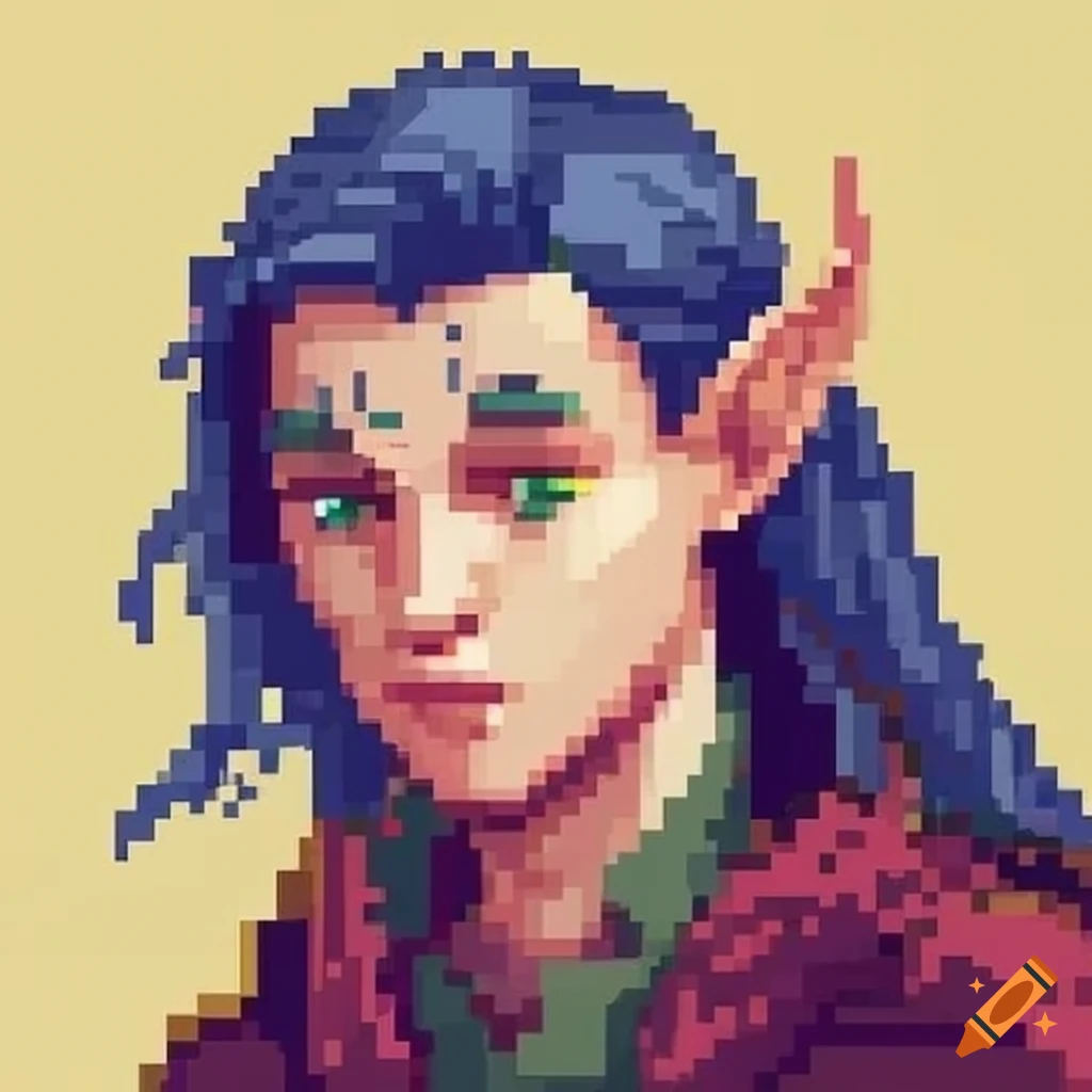 Pixel art of a male elf portrait