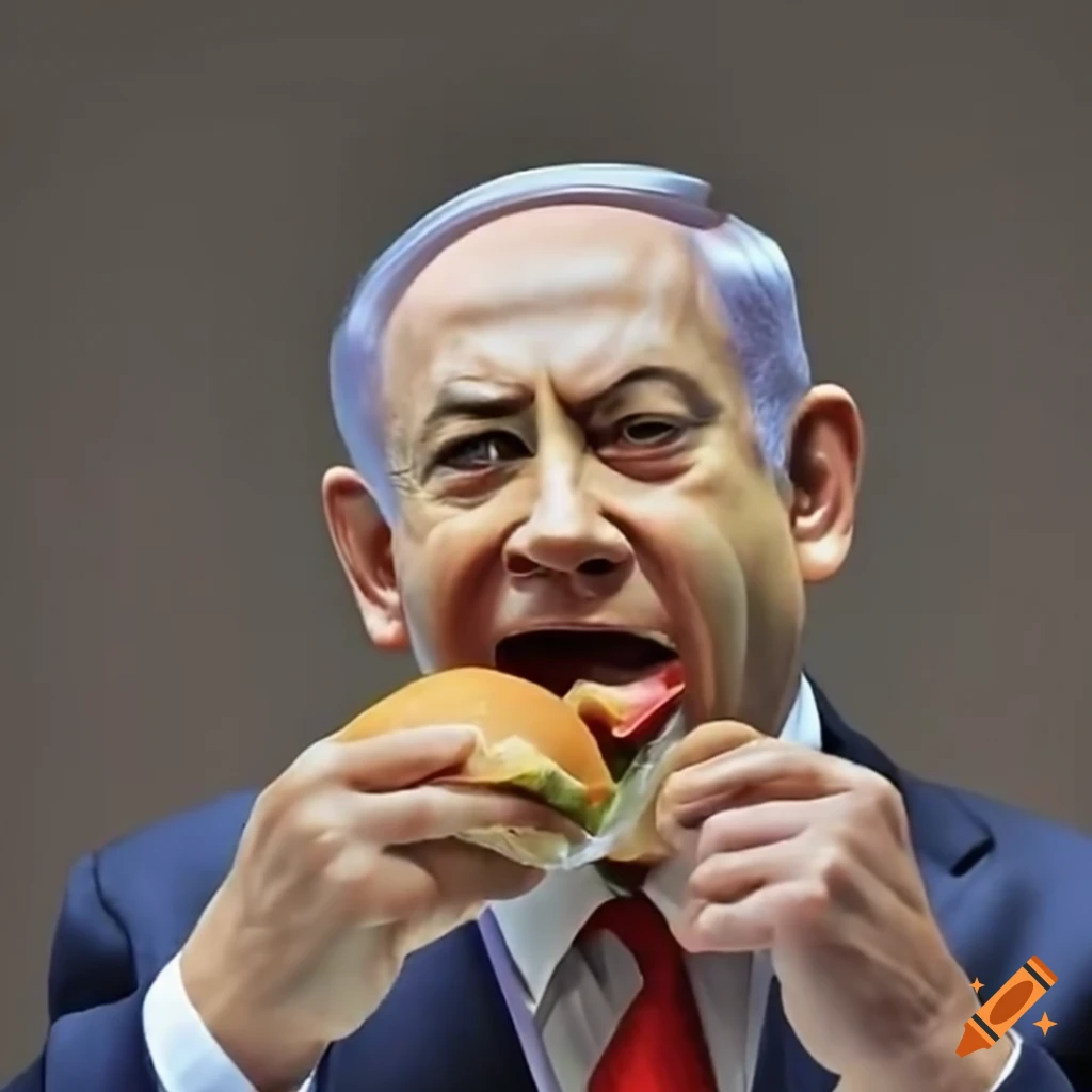 Benjamin Netanyahu eating a burger on Craiyon