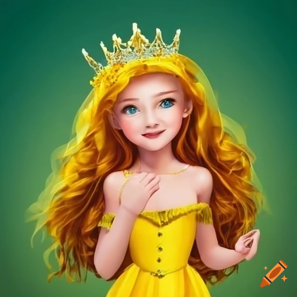 Young princess in a yellow dress with a smile