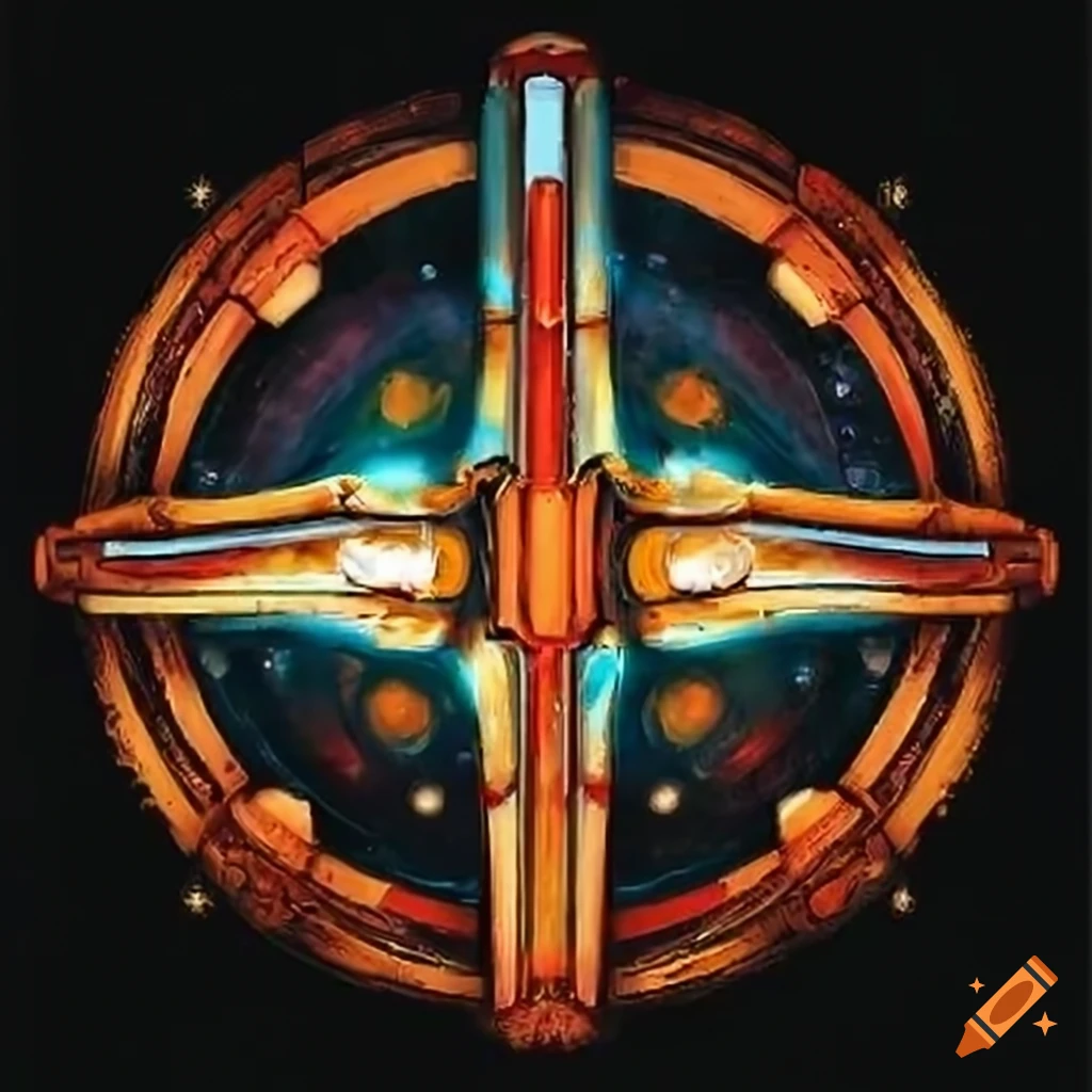 Emblem of futuristic spaceships in formation