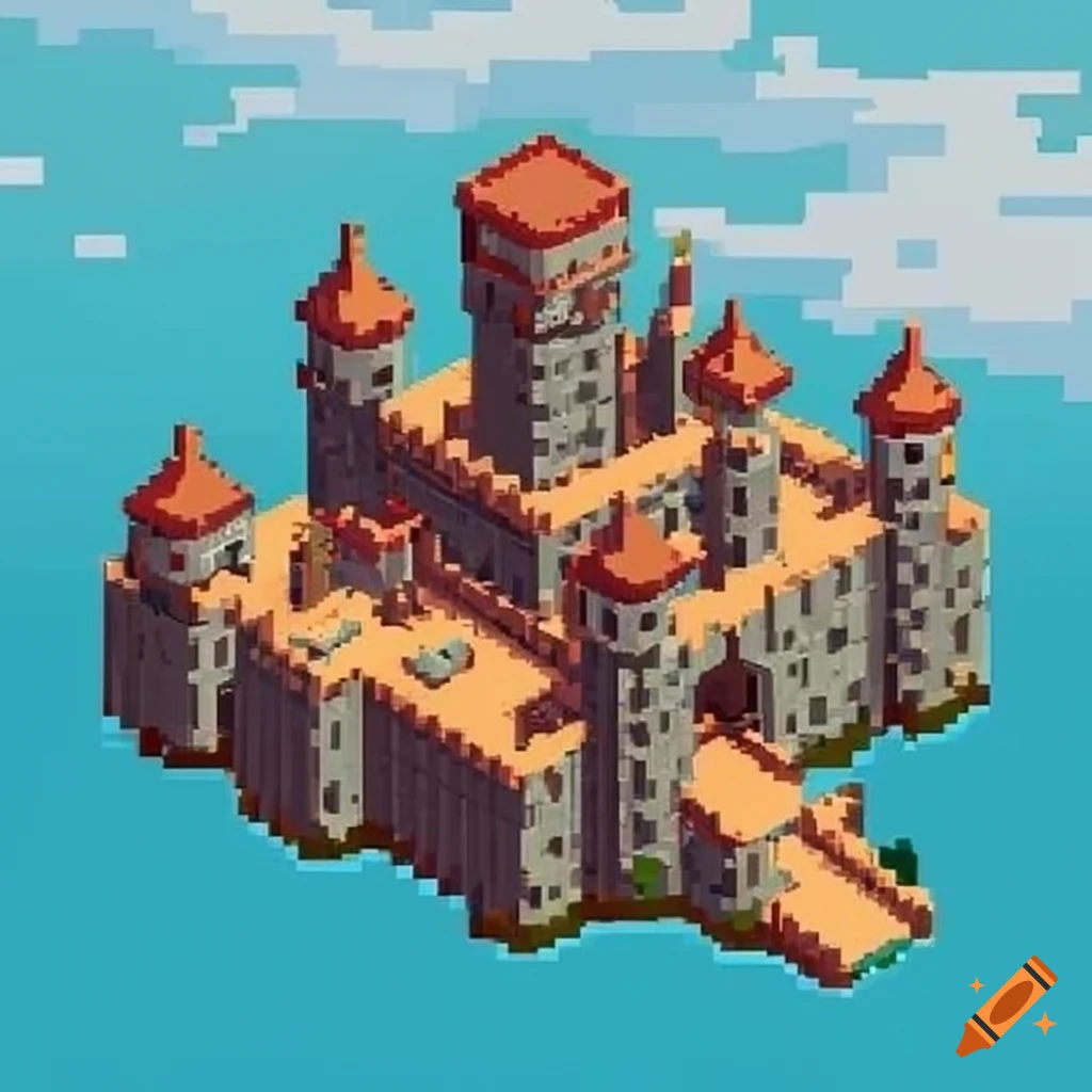 Isometric pixel art of a large castle