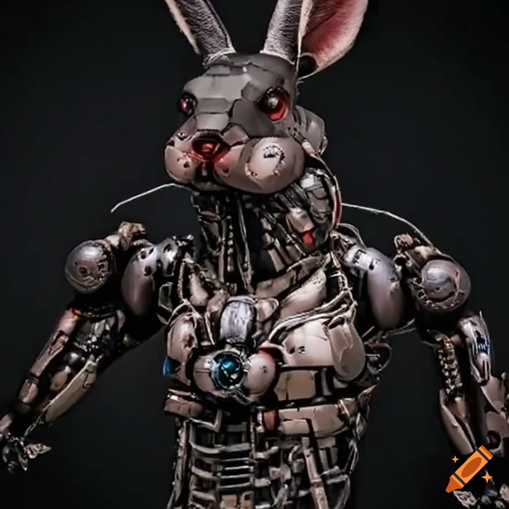 Cyborg rabbit ready for combat on Craiyon
