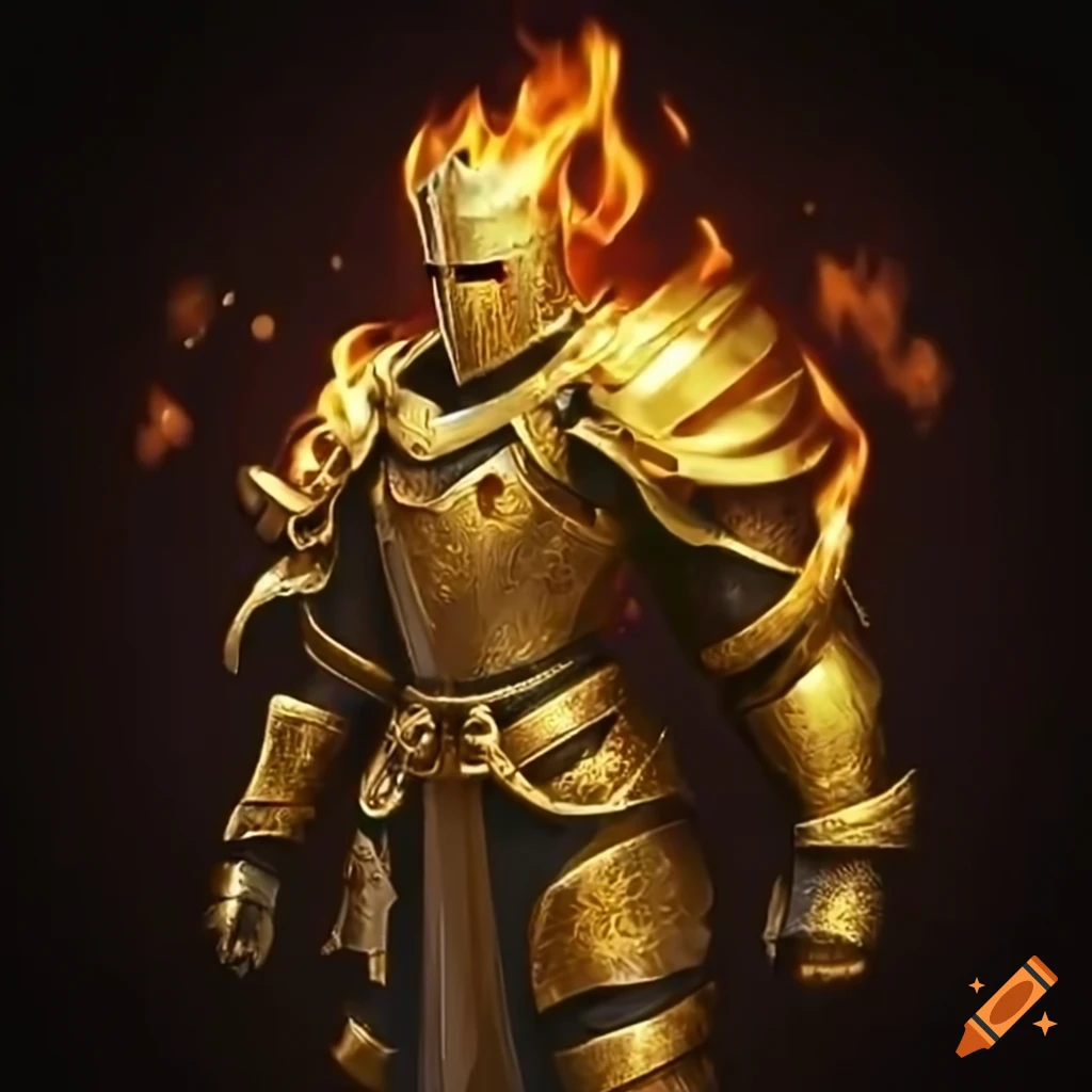 Image of a golden knight with fire in hand