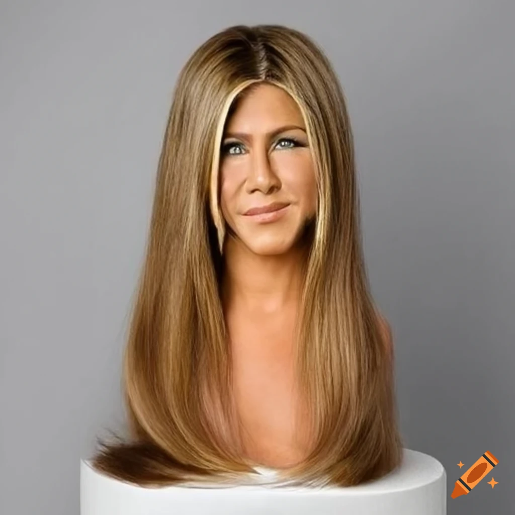 Realistic jennifer aniston hairstyling head on display stand