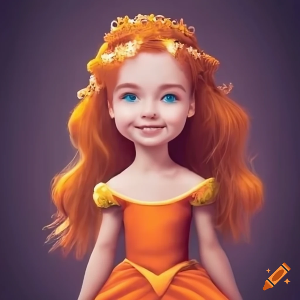 Smiling princess in an orange dress