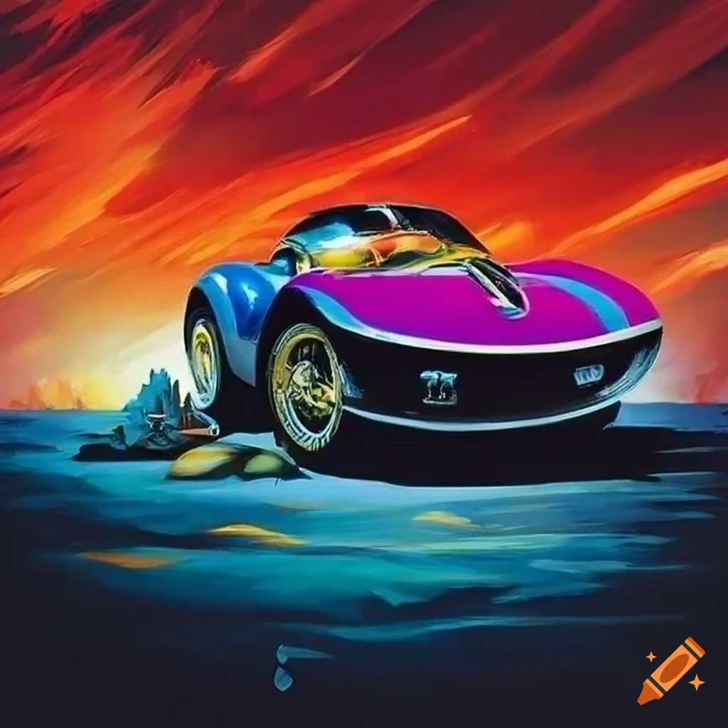 Vibrant race car illustration with fantasy elements