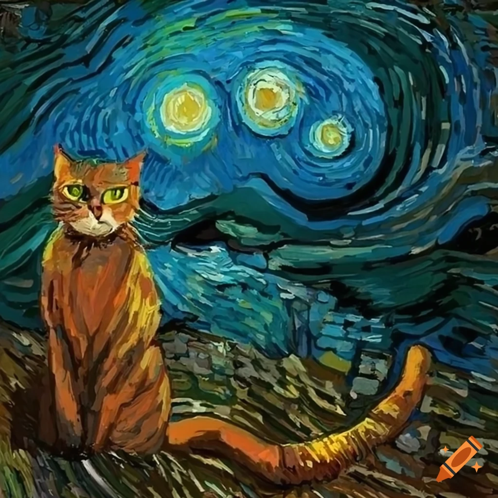 Van gogh style painting of a cat in the mountains on Craiyon