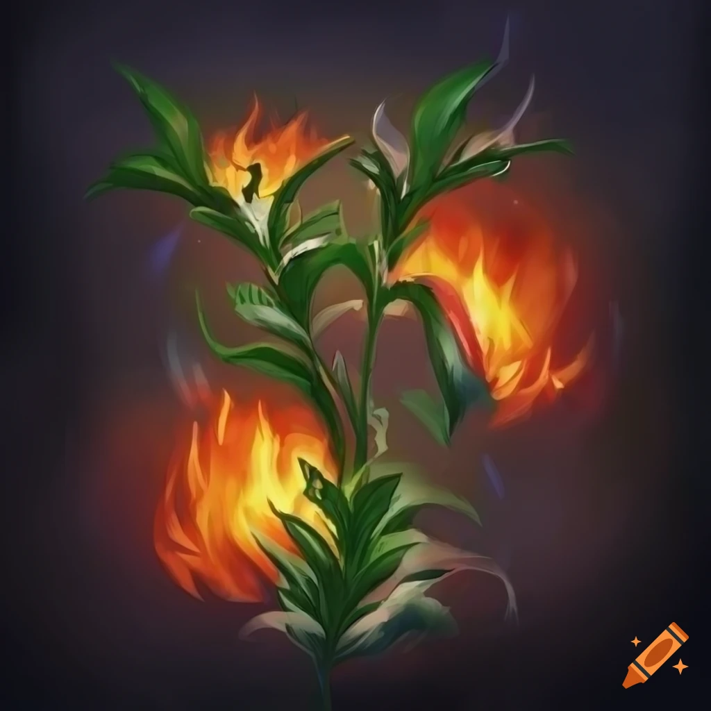 Fantasy artwork with flowers flourishing amidst flames