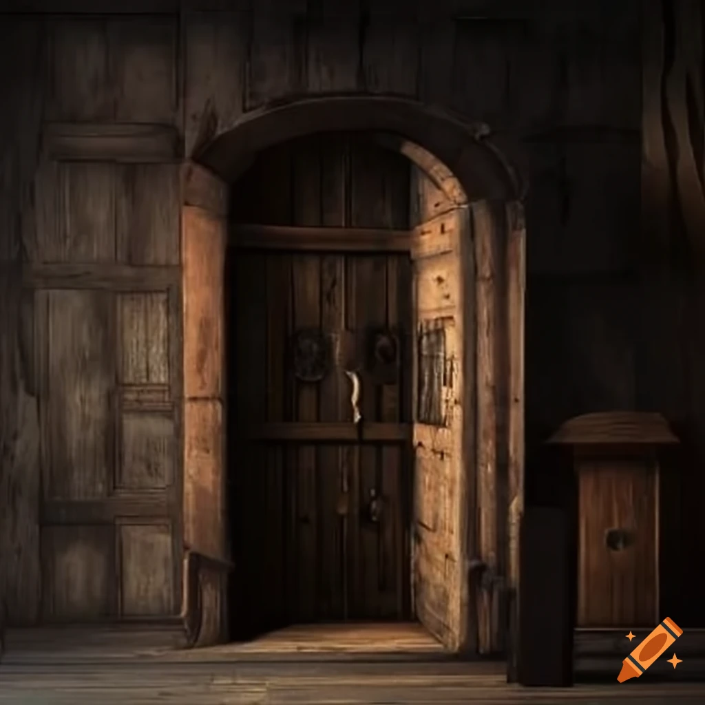 Image of a medieval prison security room with a door