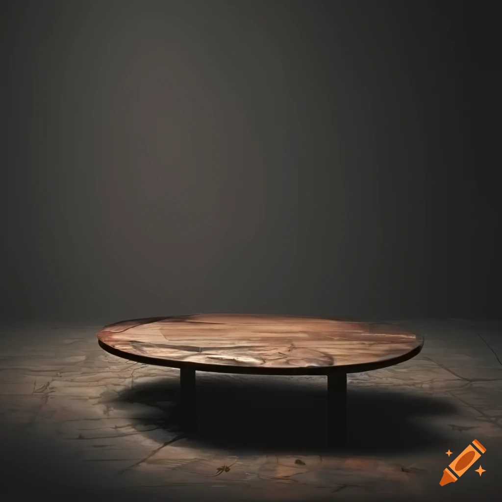 High quality photo of a dilapidated room with a coffee table on Craiyon