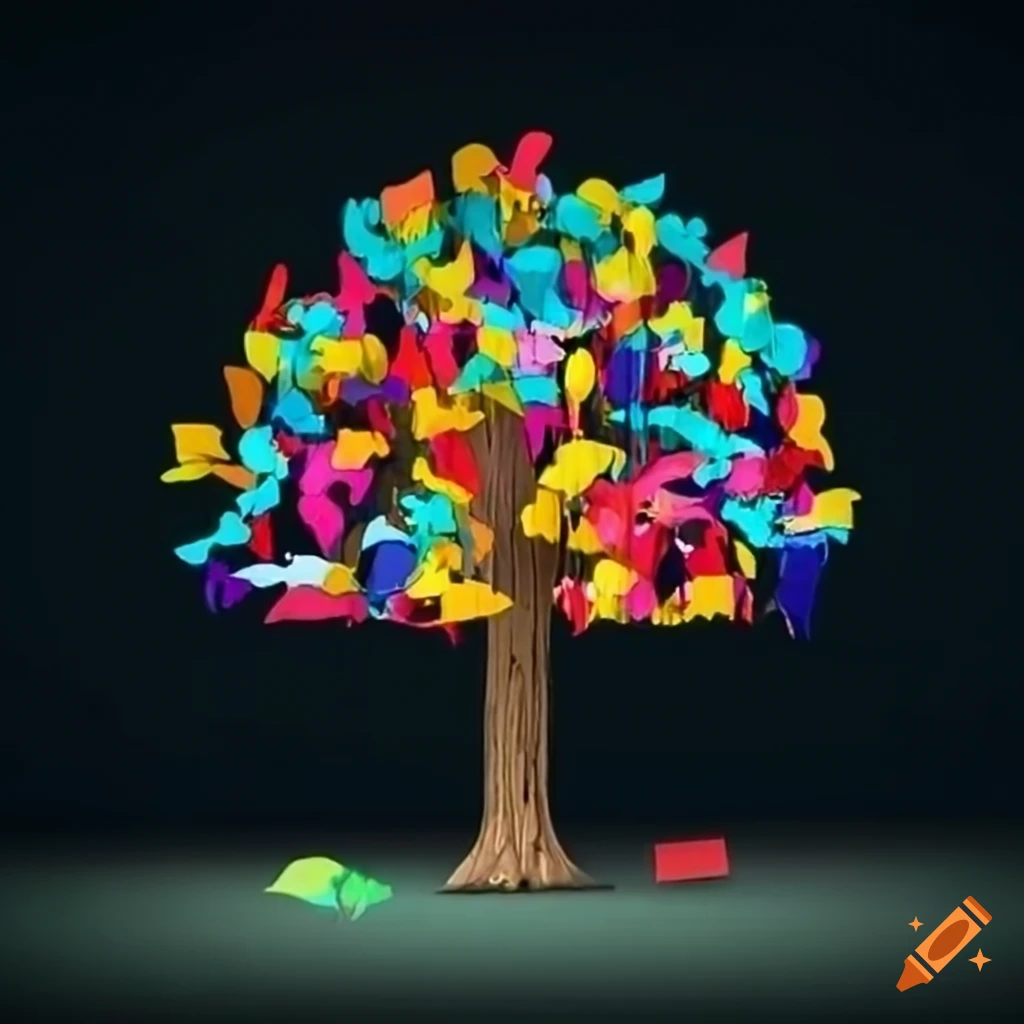 Tree with colorful notes hanging from it