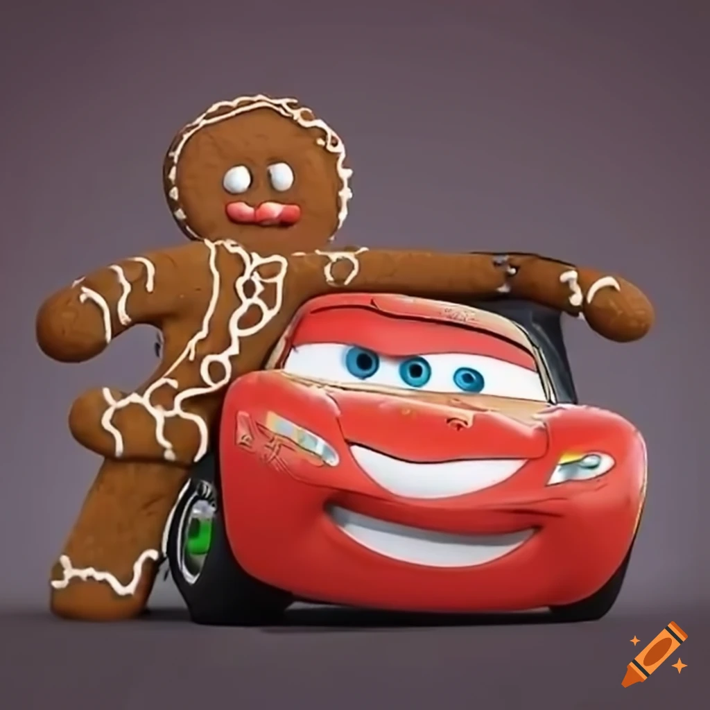Gingerbread man driving a race car