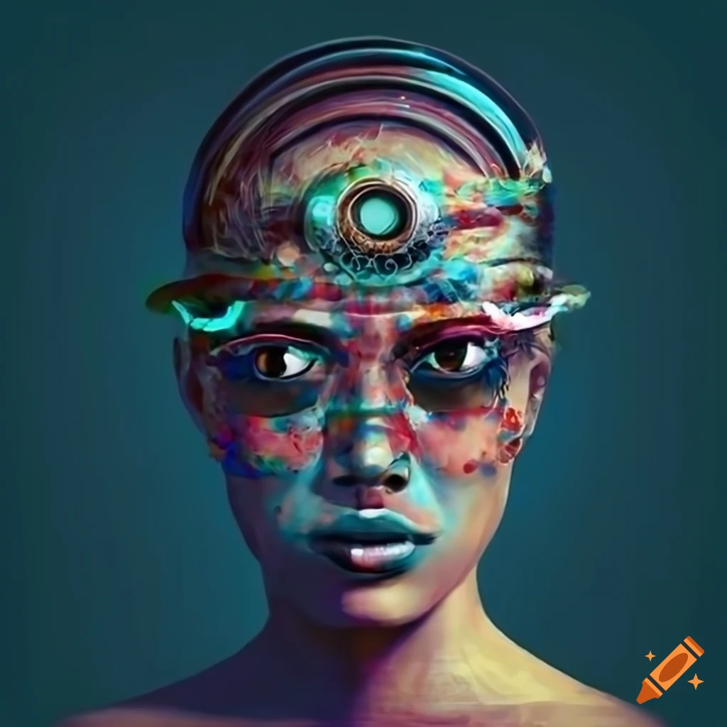 Digital artwork of people with computer monitor heads