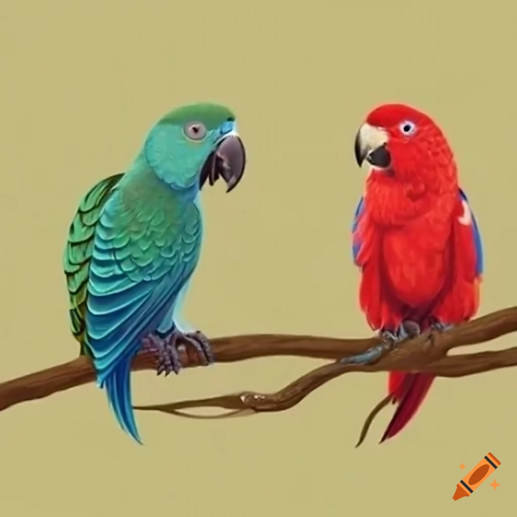Two colorful parrots sitting on a tree branch