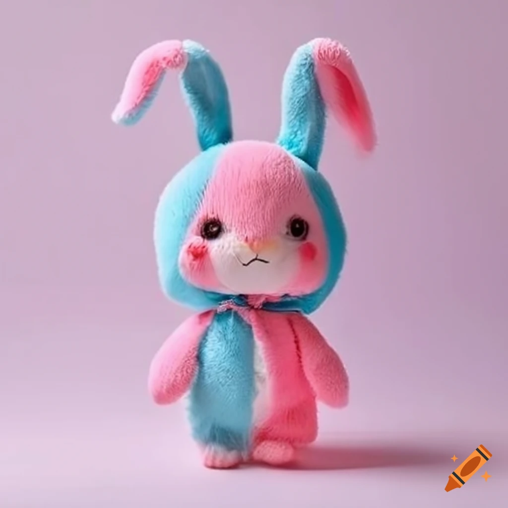 Cute bunny doll in pink, blue, and white colors