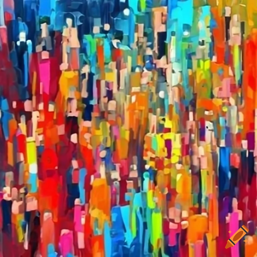 Mosaic painting depicting a crowd of people