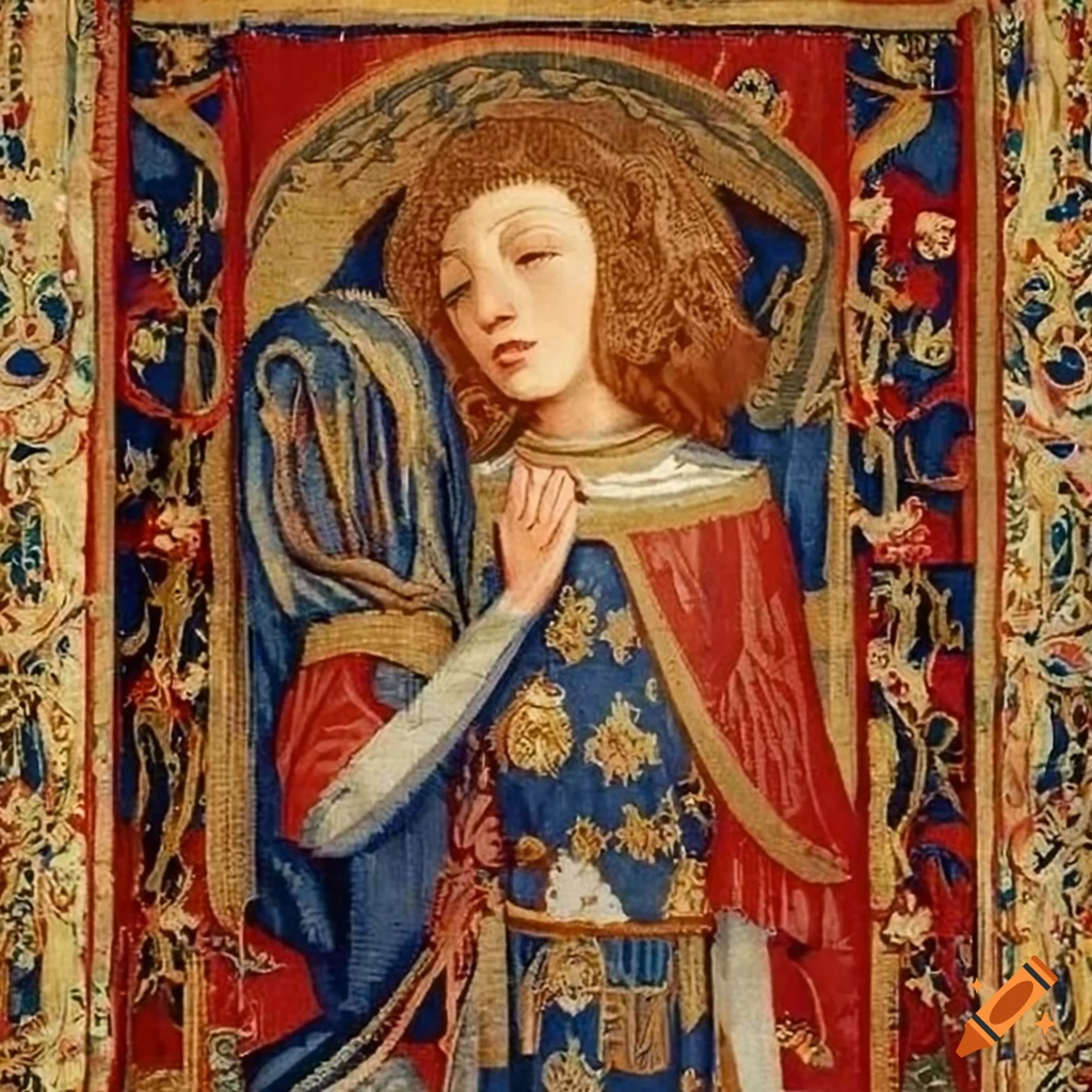 Medieval tapestry of joan of arc in tears