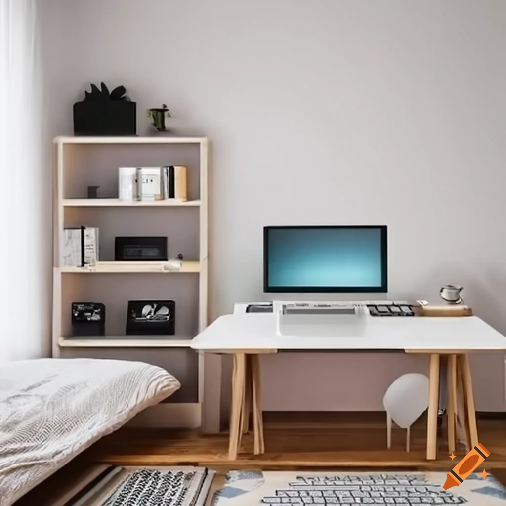 Minimalist bedroom with modern computer desk