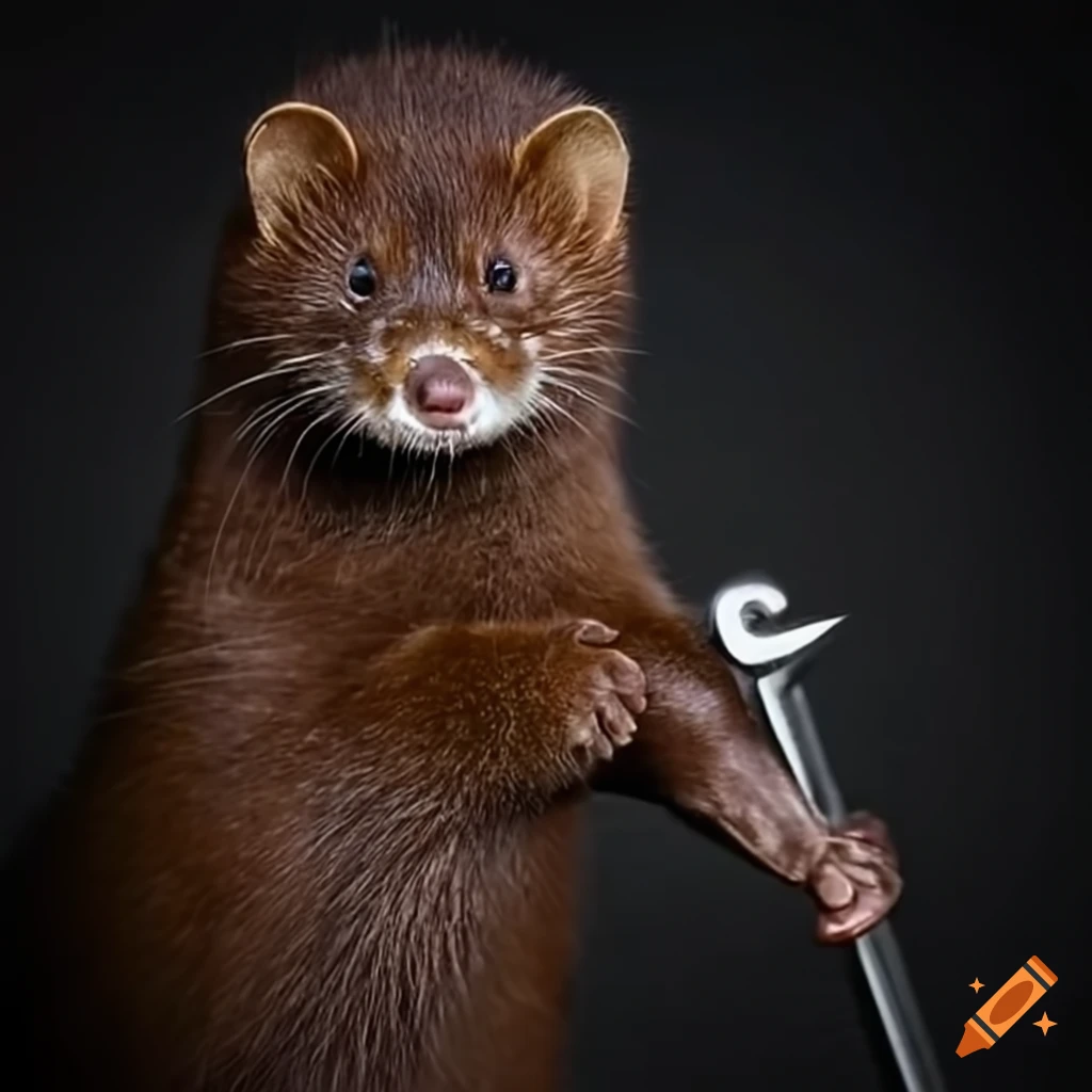 Cute mink holding a wrench