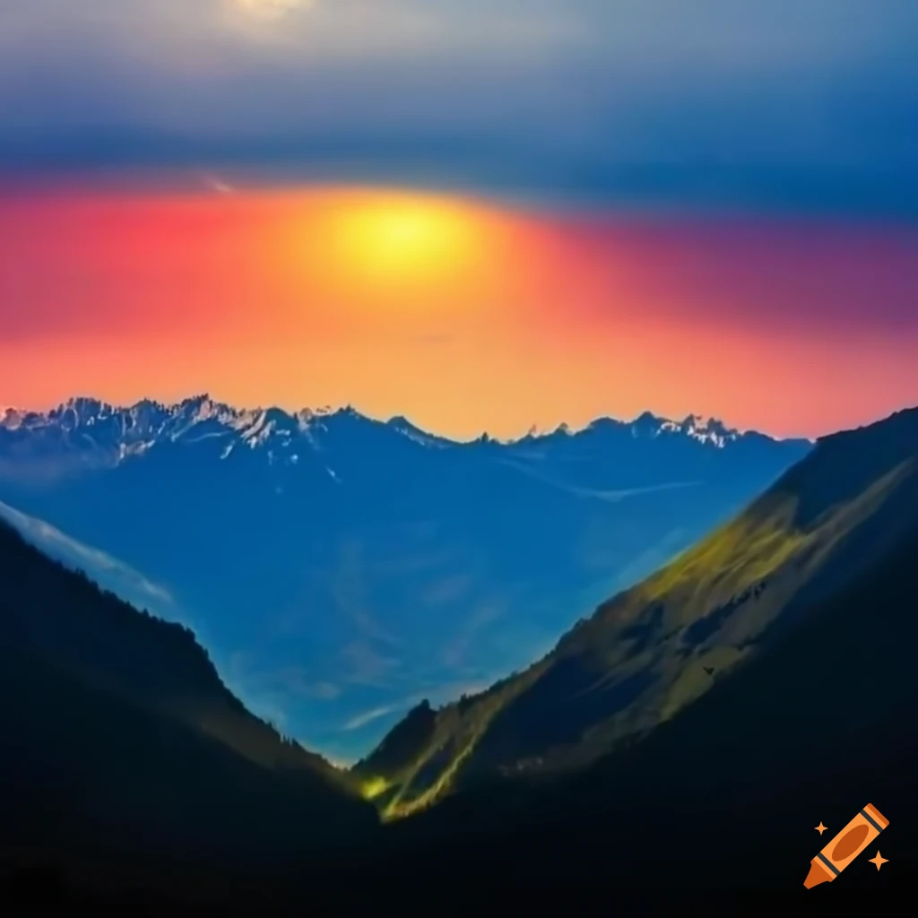 Vibrant sunset over mountain range