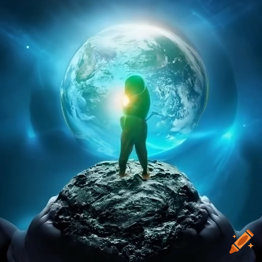 Artwork of an energy being creating the earth