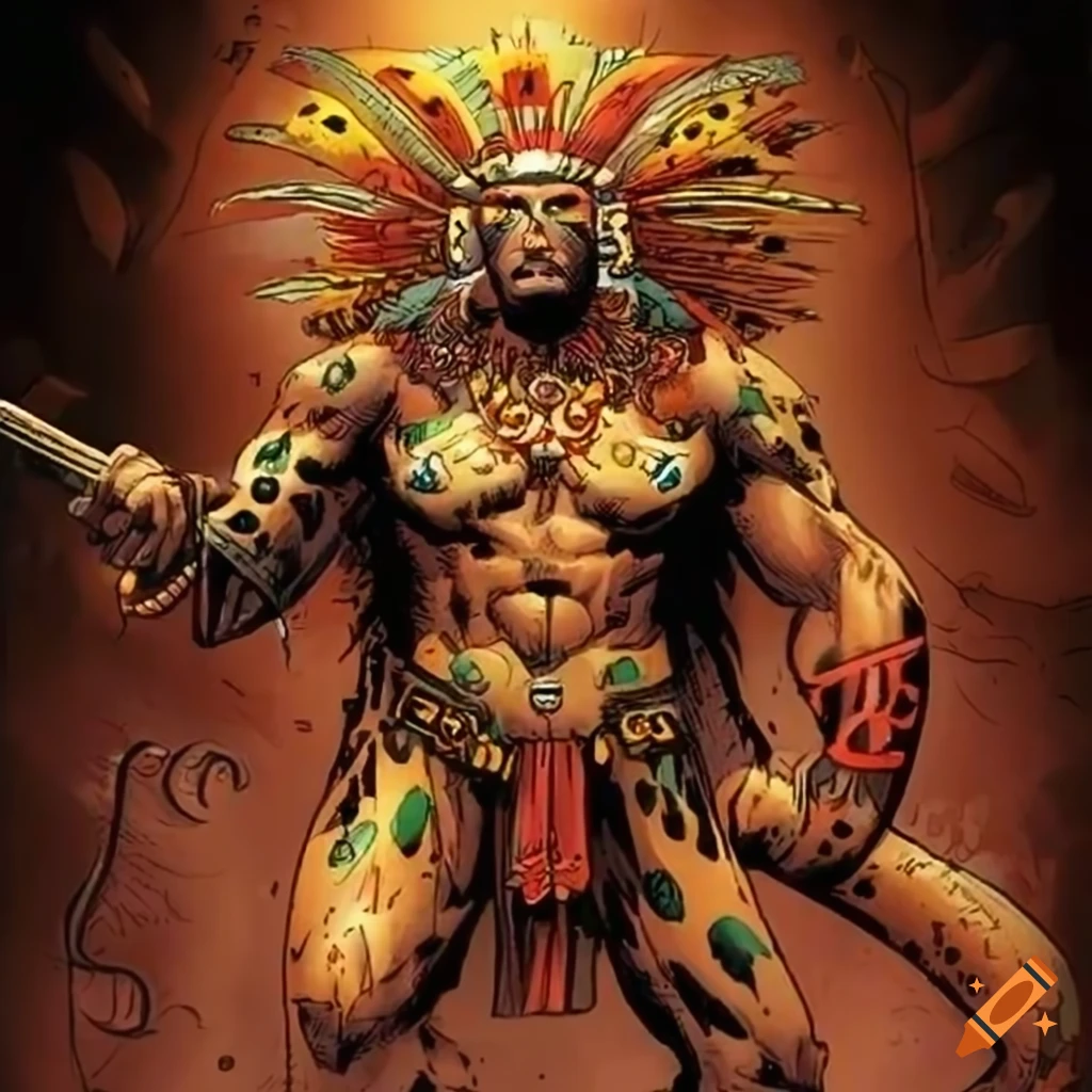Aztec jaguar warrior in a comic book style