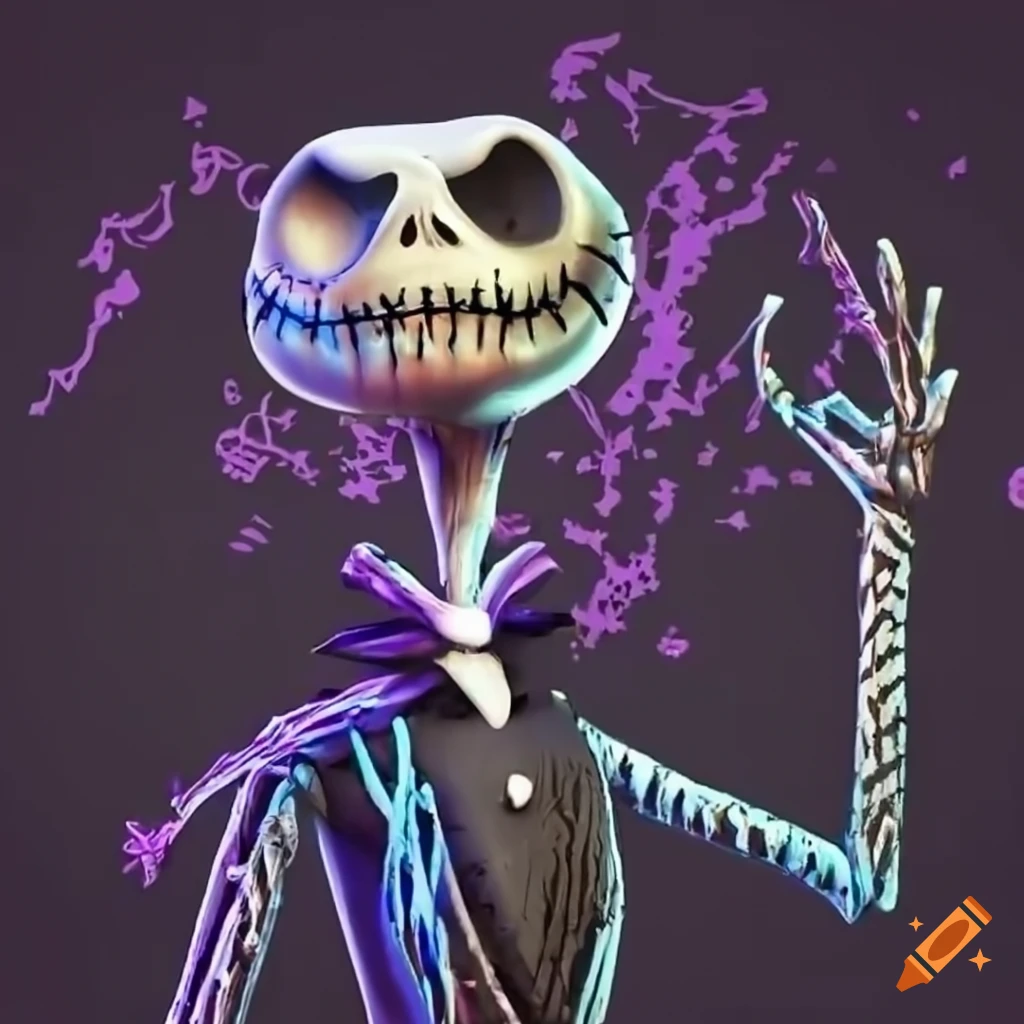 Neon 3D art of Jack Skellington with splatters on Craiyon
