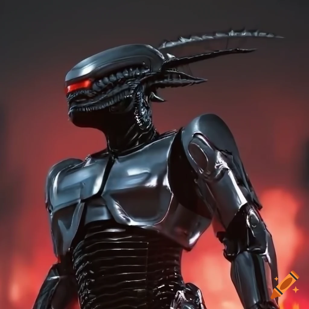 Digital art of a black and red xenomorph dragon