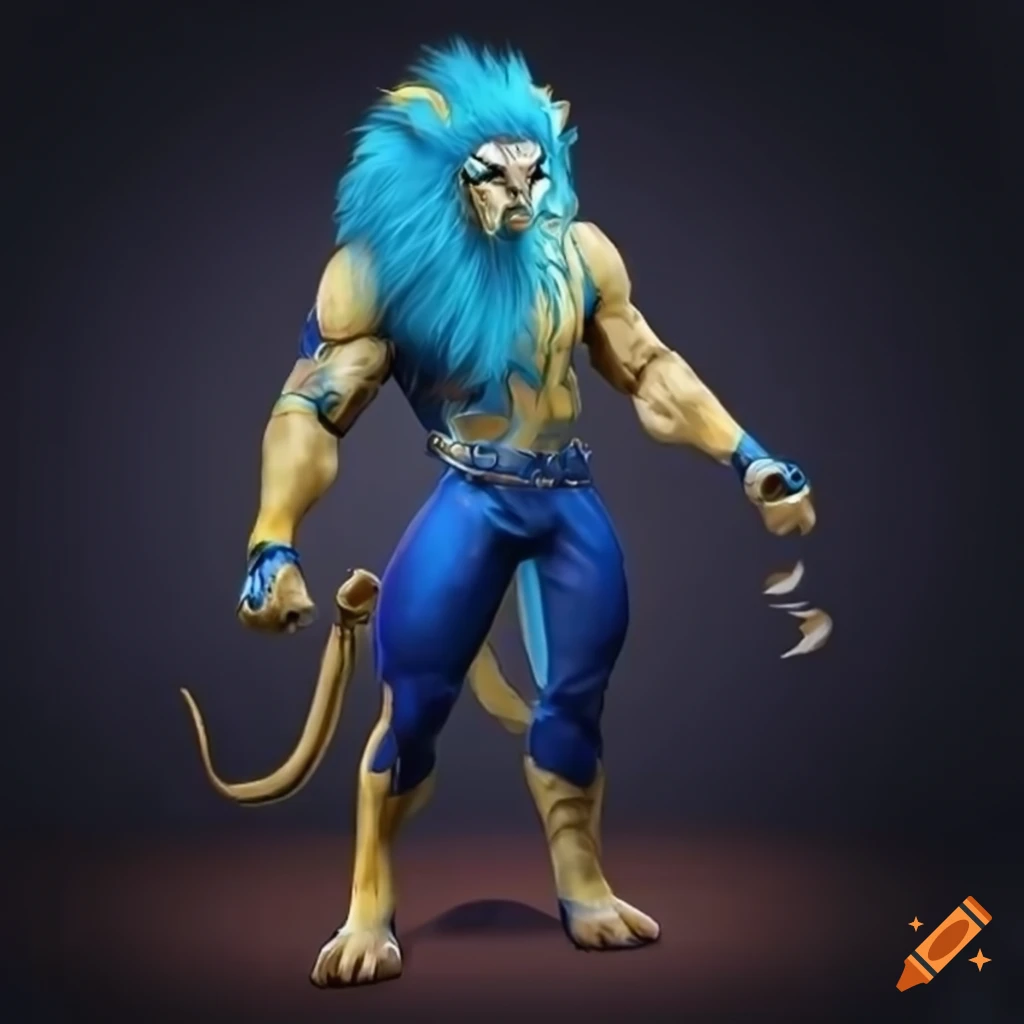 Blue-haired lion character for fighting game