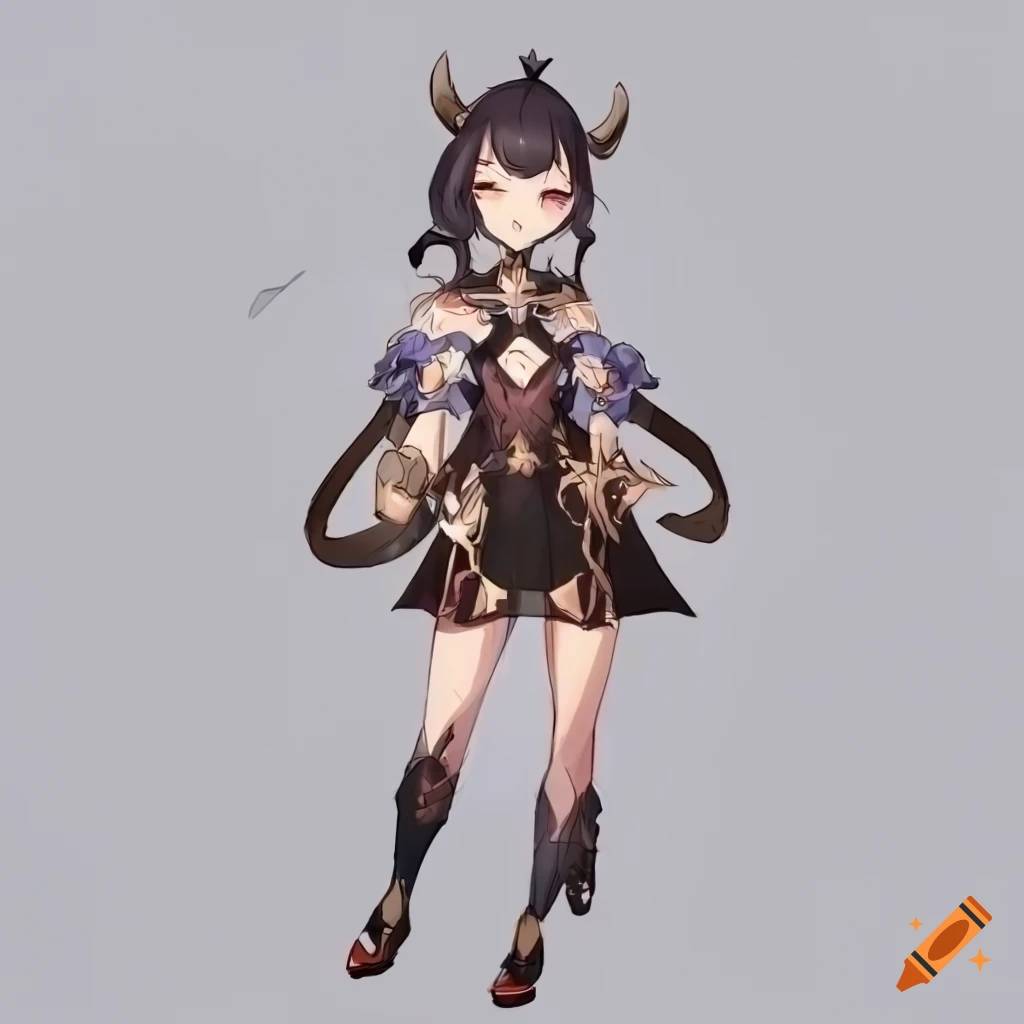 Character reference sheet of an anime girl in genshin impact style