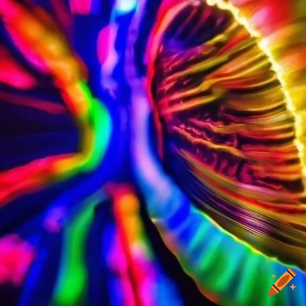 Colorful lights and energetic crowd at an acid house rave