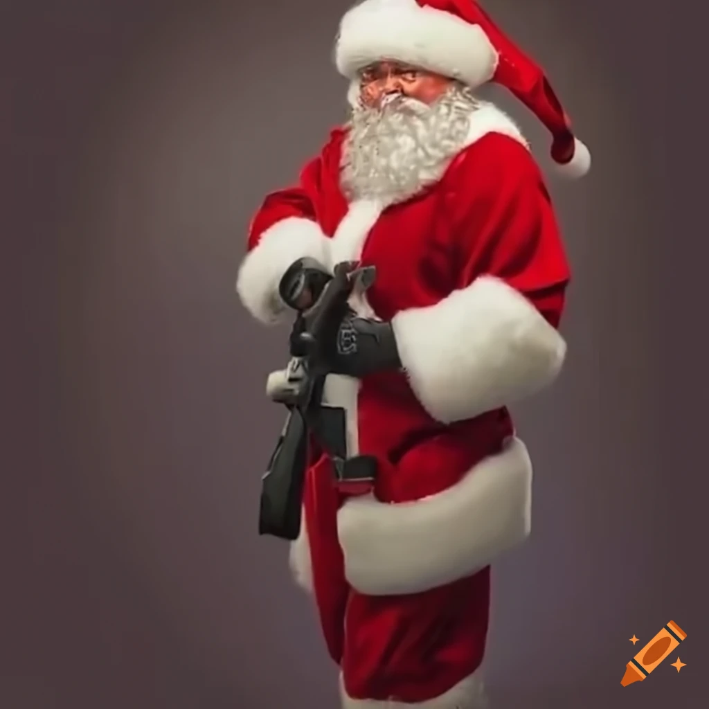 Santa claus playing paintball in high resolution